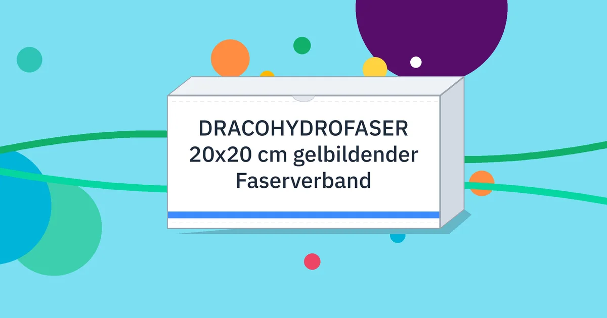 Symbolbild: Packung mit der Aufschrift DRACOHYDROFASER 20x20 cm gelbildender Faserverband (PZN 20170069) – Verfügbarkeit und Bezug in Apotheken in Frankfurt am Main