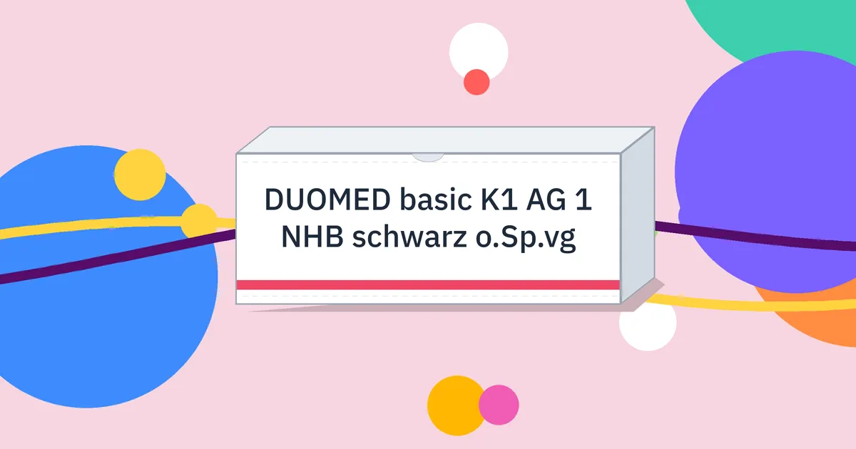 Symbolbild: Packung mit der Aufschrift DUOMED basic K1 AG 1 NHB schwarz o.Sp.vg (PZN 20905393) – Verfügbarkeit und Bezug in Apotheken in Frankfurt am Main