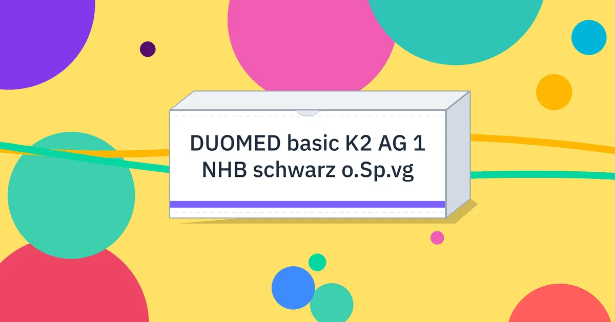 Symbolbild: Packung mit der Aufschrift DUOMED basic K2 AG 1 NHB schwarz o.Sp.vg (PZN 20908807) – Verfügbarkeit und Bezug in Apotheken in Frankfurt am Main