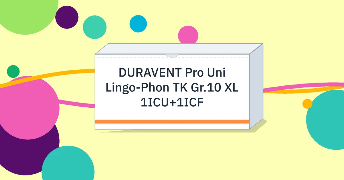 Symbolbild: Packung mit der Aufschrift DURAVENT Pro Uni Lingo-Phon TK Gr.10 XL 1ICU+1ICF (PZN 19246672) – Verfügbarkeit und Bezug in Apotheken in Frankfurt am Main