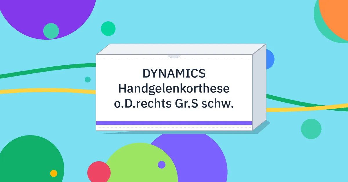Symbolbild: Packung mit der Aufschrift DYNAMICS Handgelenkorthese o.D.rechts Gr.S schw. (PZN 10633309) – Verfügbarkeit und Bezug in Apotheken in Frankfurt am Main