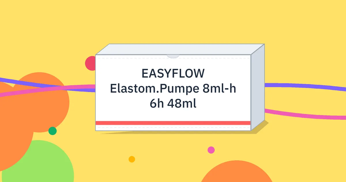 Symbolbild: Packung mit der Aufschrift EASYFLOW Elastom.Pumpe 8ml-h 6h 48ml (PZN 18095679) – Verfügbarkeit und Bezug in Apotheken in Frankfurt am Main