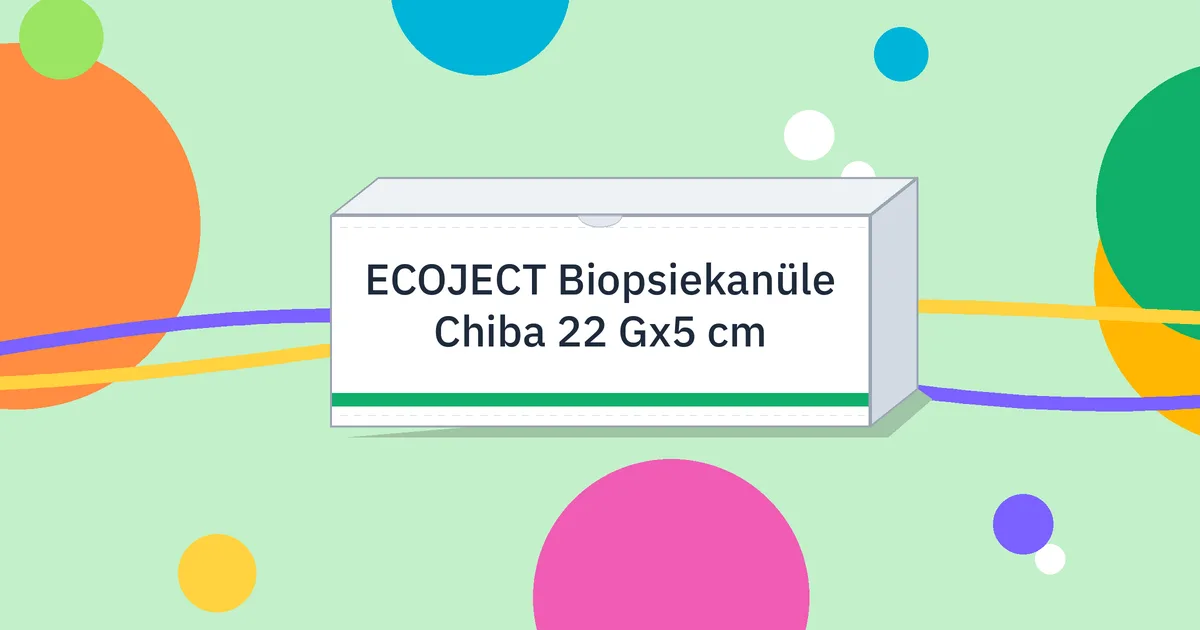 Symbolbild: Packung mit der Aufschrift ECOJECT Biopsiekanüle Chiba 22 Gx5 cm (PZN 06125317) – Verfügbarkeit und Bezug in Apotheken in Frankfurt am Main