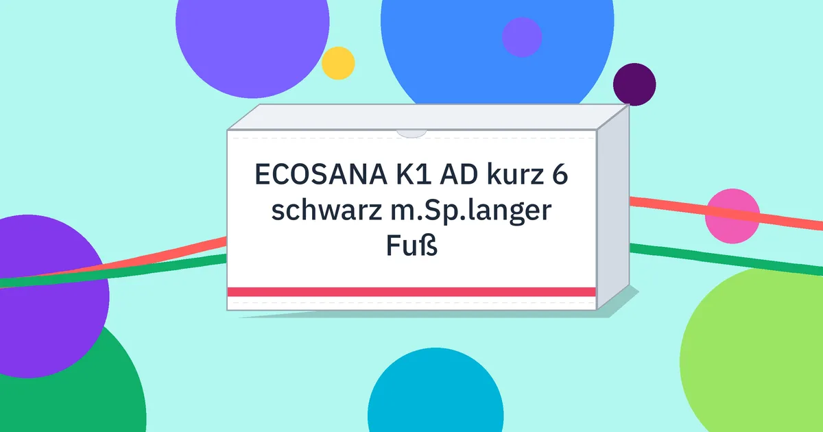 Symbolbild: Packung mit der Aufschrift ECOSANA K1 AD kurz 6 schwarz m.Sp.langer Fuß (PZN 04725220) – Verfügbarkeit und Bezug in Apotheken in Frankfurt am Main