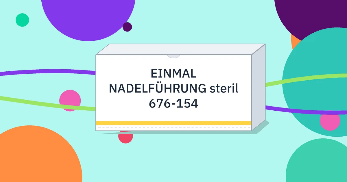 Symbolbild: Packung mit der Aufschrift EINMAL NADELFÜHRUNG steril 676-154 (PZN 16258605) – Verfügbarkeit und Bezug in Apotheken in Frankfurt am Main