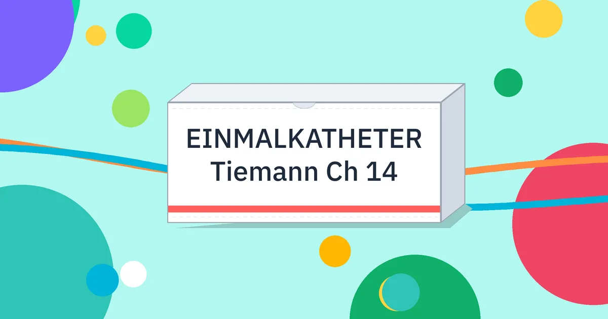 Symbolbild: Packung mit der Aufschrift EINMALKATHETER Tiemann Ch 14 (PZN 04476142) – Verfügbarkeit und Bezug in Apotheken in Frankfurt am Main