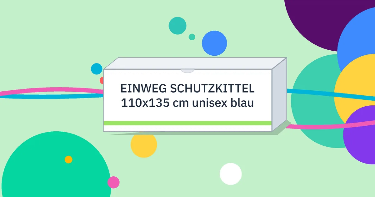 Symbolbild: Packung mit der Aufschrift EINWEG SCHUTZKITTEL 110x135 cm unisex blau (PZN 17396166) – Verfügbarkeit und Bezug in Apotheken in Frankfurt am Main