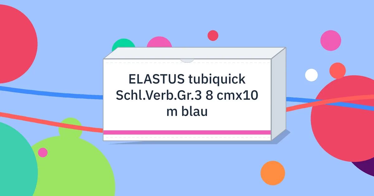 Symbolbild: Packung mit der Aufschrift ELASTUS tubiquick Schl.Verb.Gr.3 8 cmx10 m blau (PZN 17863395) – Verfügbarkeit und Bezug in Apotheken in Frankfurt am Main