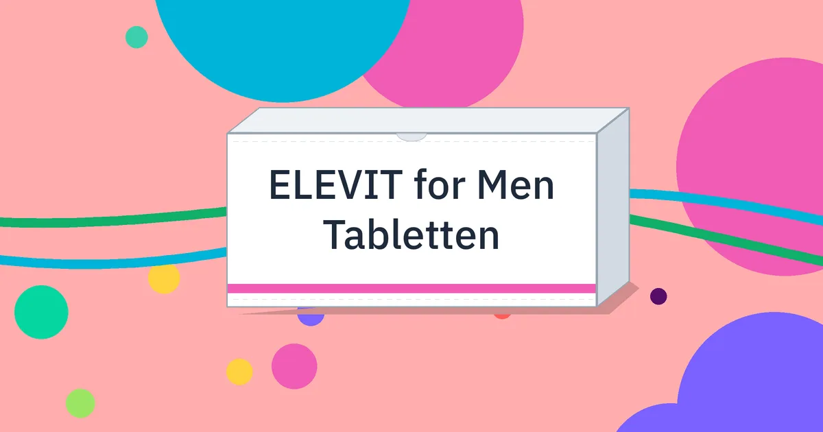 Symbolbild: Packung mit der Aufschrift ELEVIT for Men Tabletten (PZN 16584871) – Verfügbarkeit und Bezug in Apotheken in Frankfurt am Main