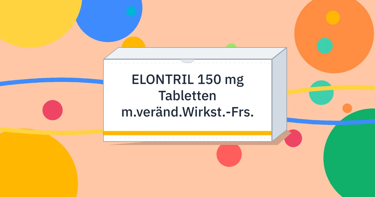 Symbolbild: Packung mit der Aufschrift ELONTRIL 150 mg Tabletten m.veränd.Wirkst.-Frs. (PZN 08907076) – Verfügbarkeit und Bezug in Apotheken in Frankfurt am Main