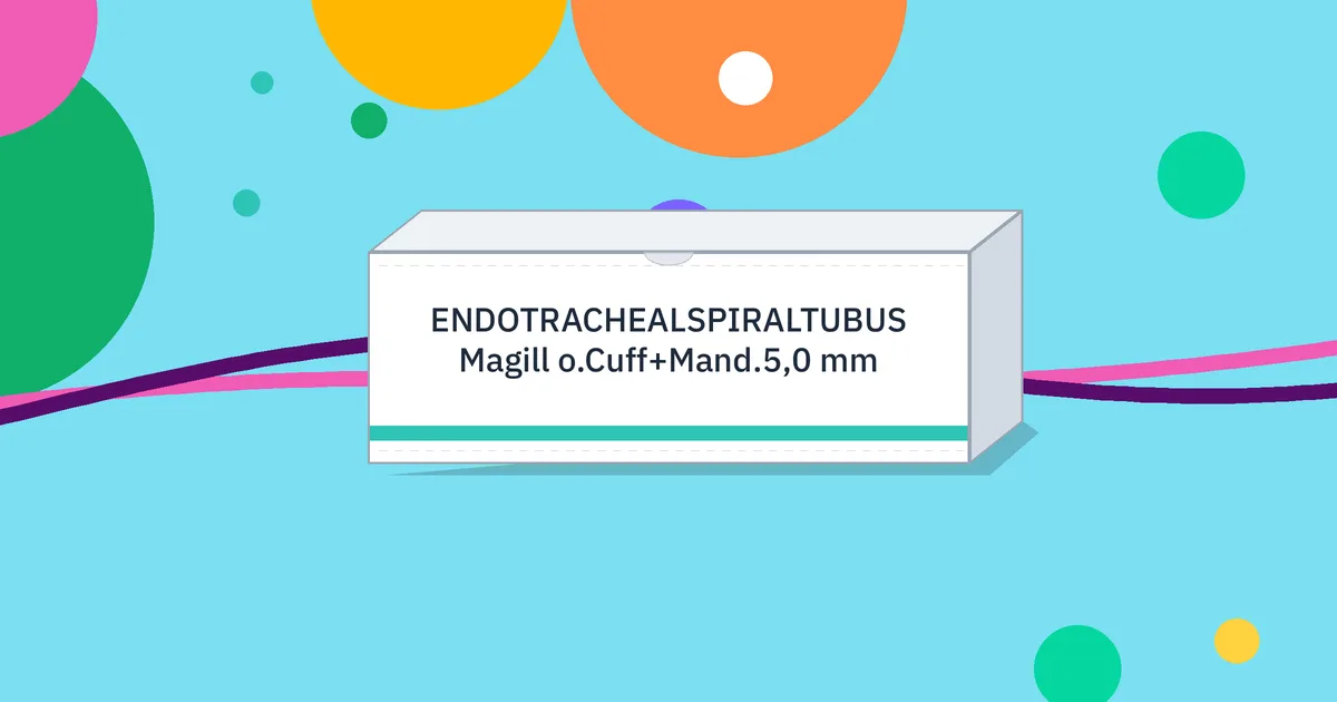 Symbolbild: Packung mit der Aufschrift ENDOTRACHEALSPIRALTUBUS Magill o.Cuff+Mand.5,0 mm (PZN 07681635) – Verfügbarkeit und Bezug in Apotheken in Frankfurt am Main