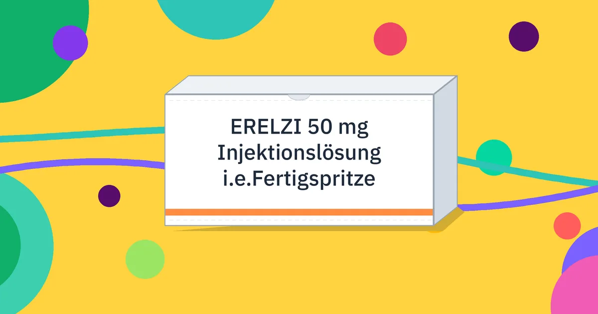Symbolbild: Packung mit der Aufschrift ERELZI 50 mg Injektionslösung i.e.Fertigspritze (PZN 16036997) – Verfügbarkeit und Bezug in Apotheken in Frankfurt am Main