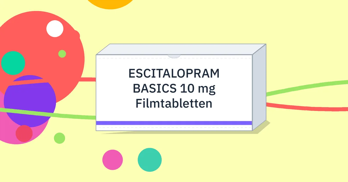 Symbolbild: Packung mit der Aufschrift ESCITALOPRAM BASICS 10 mg Filmtabletten (PZN 10206553) – Verfügbarkeit und Bezug in Apotheken in Frankfurt am Main