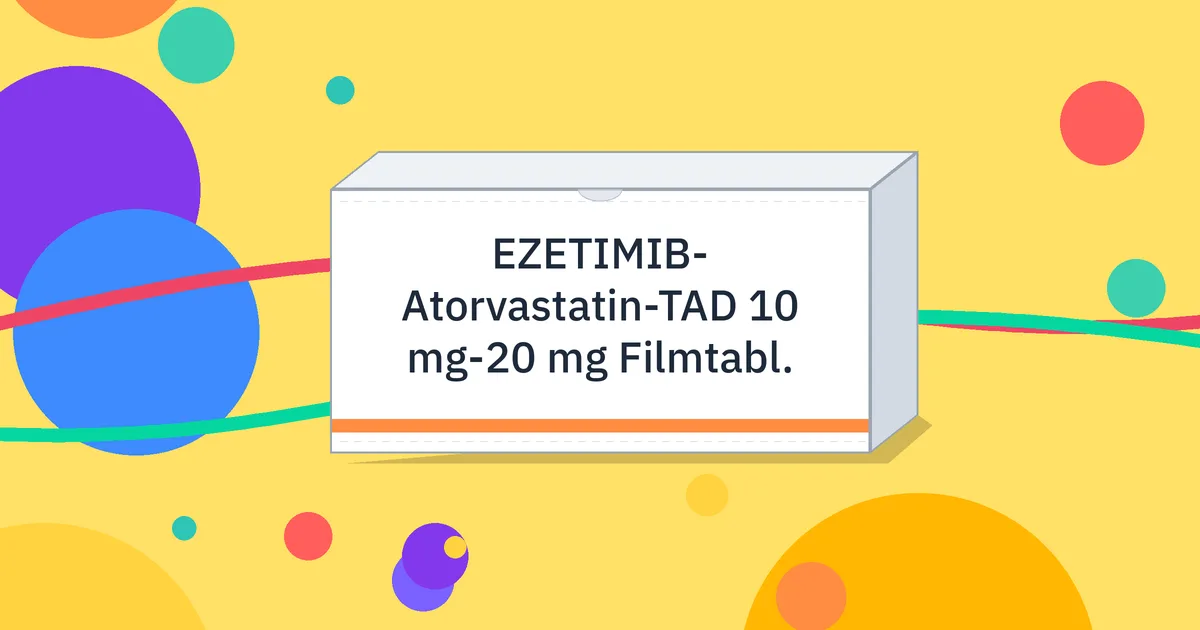 Symbolbild: Packung mit der Aufschrift EZETIMIB-Atorvastatin-TAD 10 mg-20 mg Filmtabl. (PZN 20173174) – Verfügbarkeit und Bezug in Apotheken in Frankfurt am Main