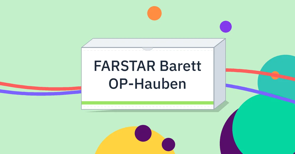 Symbolbild: Packung mit der Aufschrift FARSTAR Barett OP-Hauben (PZN 09621005) – Verfügbarkeit und Bezug in Apotheken in Frankfurt am Main