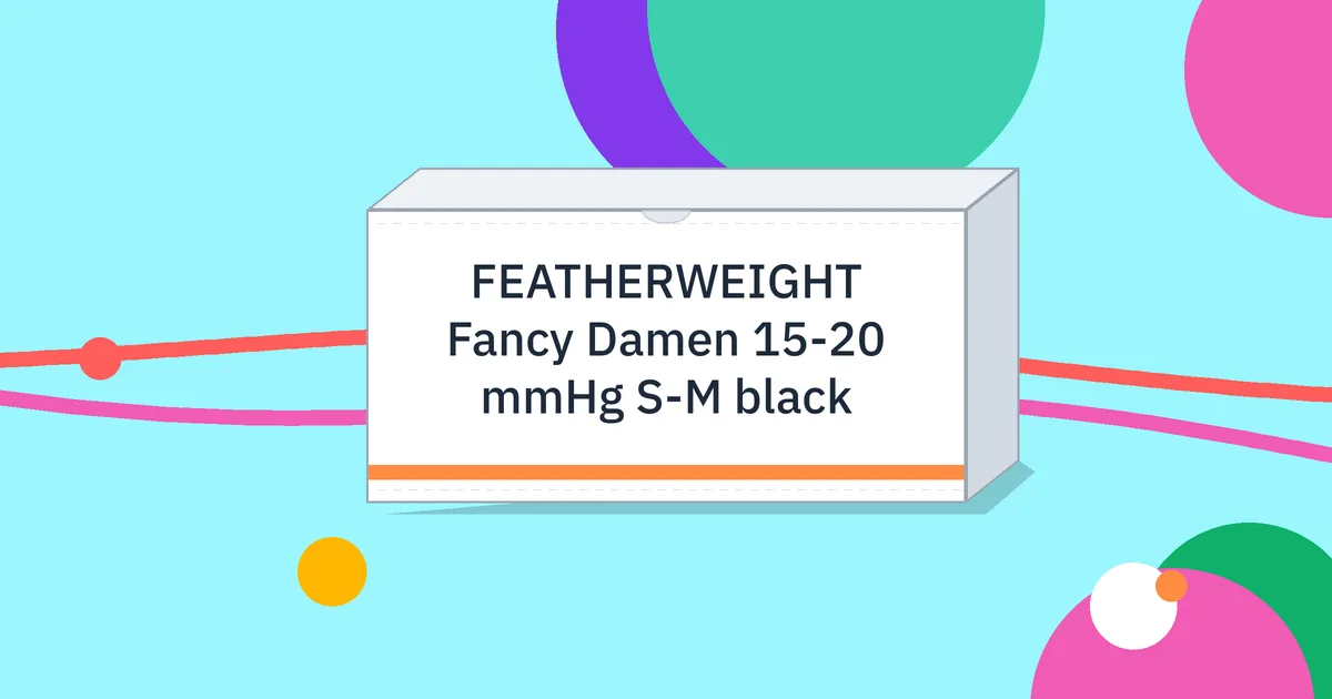 Symbolbild: Packung mit der Aufschrift FEATHERWEIGHT Fancy Damen 15-20 mmHg S-M black (PZN 20112221) – Verfügbarkeit und Bezug in Apotheken in Frankfurt am Main