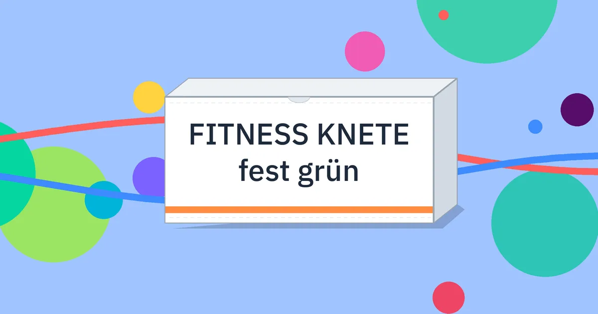 Symbolbild: Packung mit der Aufschrift FITNESS KNETE fest grün (PZN 16349638) – Verfügbarkeit und Bezug in Apotheken in Frankfurt am Main