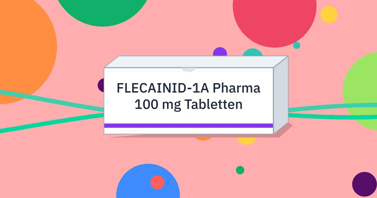 Symbolbild: Packung mit der Aufschrift FLECAINID-1A Pharma 100 mg Tabletten (PZN 01891550) – Verfügbarkeit und Bezug in Apotheken in Frankfurt am Main