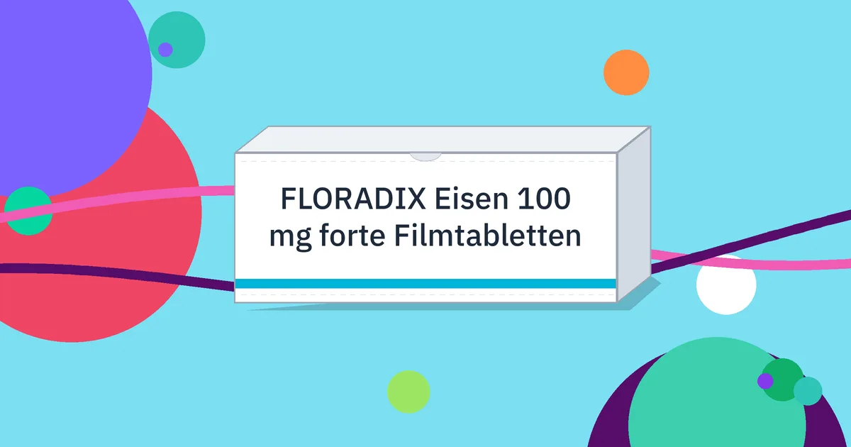 Symbolbild: Packung mit der Aufschrift FLORADIX Eisen 100 mg forte Filmtabletten (PZN 07798283) – Verfügbarkeit und Bezug in Apotheken in Frankfurt am Main