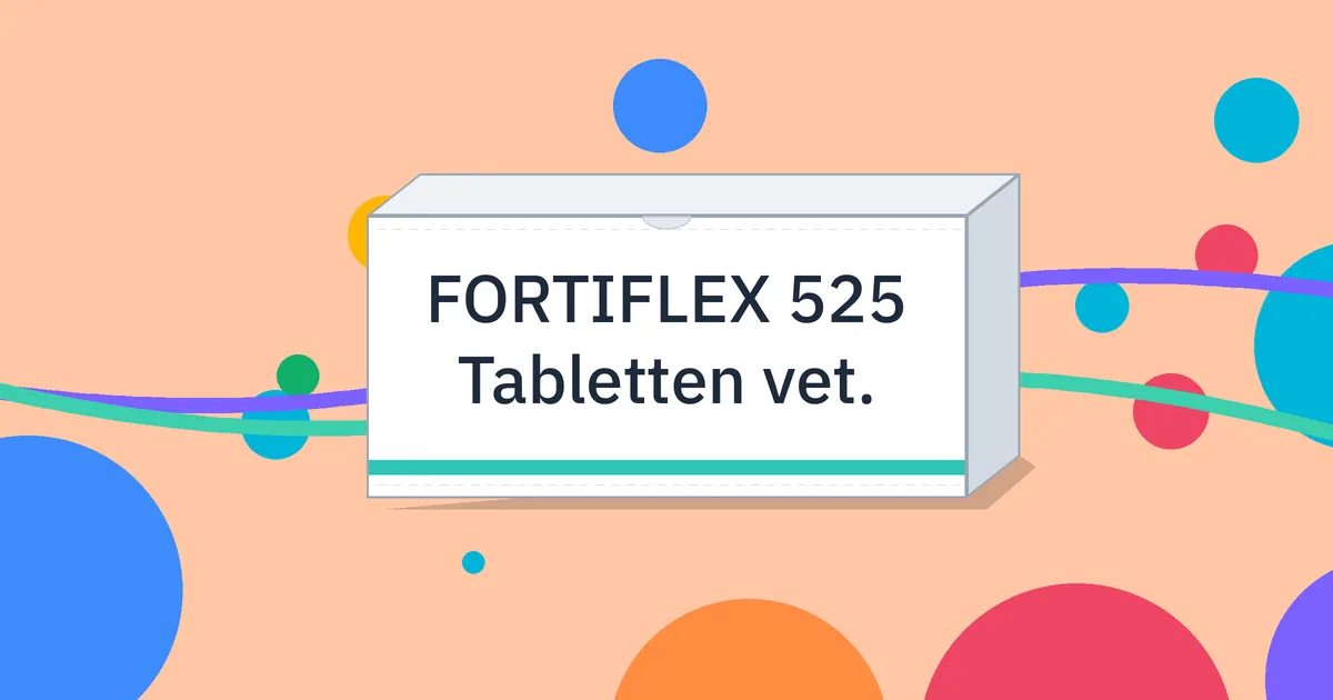 Symbolbild: Packung mit der Aufschrift FORTIFLEX 525 Tabletten vet. (PZN 01657966) – Verfügbarkeit und Bezug in Apotheken in Frankfurt am Main