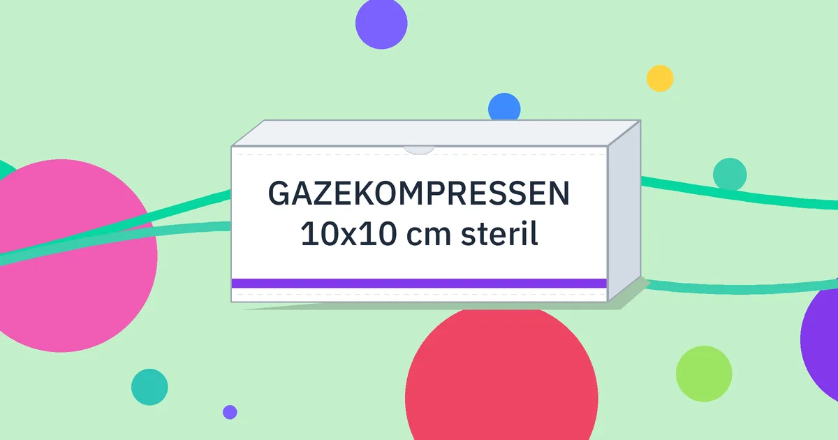 Symbolbild: Packung mit der Aufschrift GAZEKOMPRESSEN 10x10 cm steril (PZN 16500638) – Verfügbarkeit und Bezug in Apotheken in Frankfurt am Main