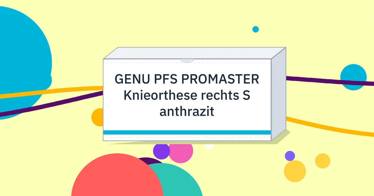 Symbolbild: Packung mit der Aufschrift GENU PFS PROMASTER Knieorthese rechts S anthrazit (PZN 12490765) – Verfügbarkeit und Bezug in Apotheken in Frankfurt am Main