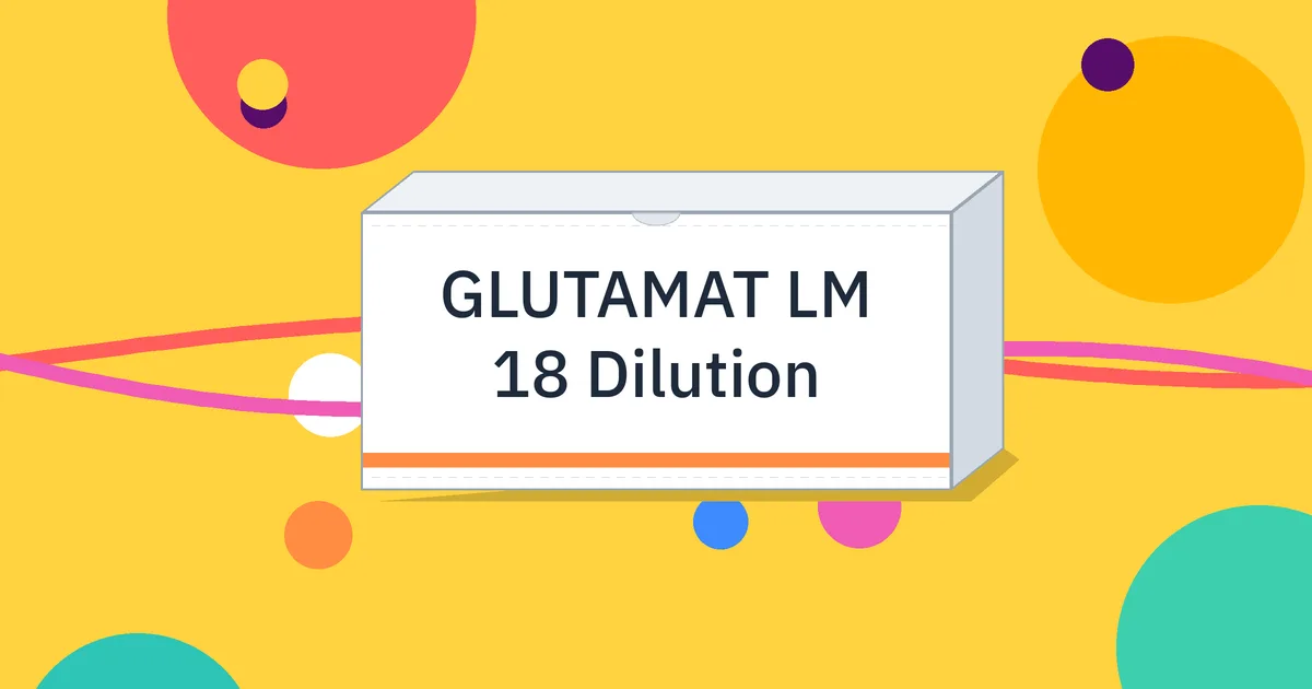 Symbolbild: Packung mit der Aufschrift GLUTAMAT LM 18 Dilution (PZN 12879492) – Verfügbarkeit und Bezug in Apotheken in Frankfurt am Main