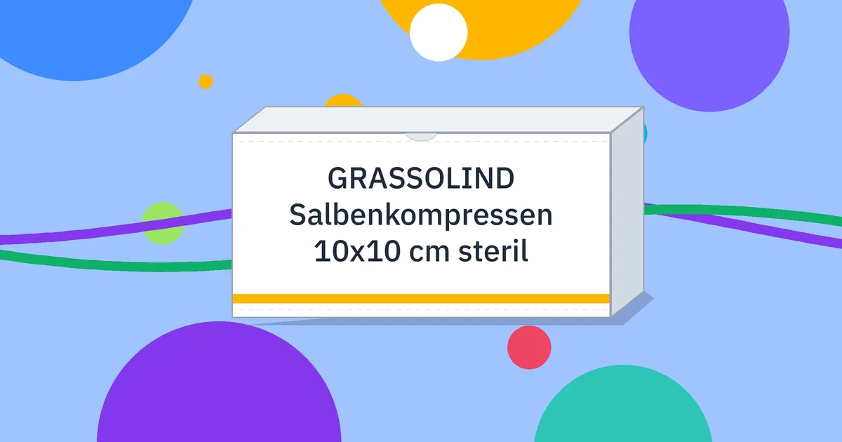 Symbolbild: Packung mit der Aufschrift GRASSOLIND Salbenkompressen 10x10 cm steril (PZN 18127729) – Verfügbarkeit und Bezug in Apotheken in Frankfurt am Main