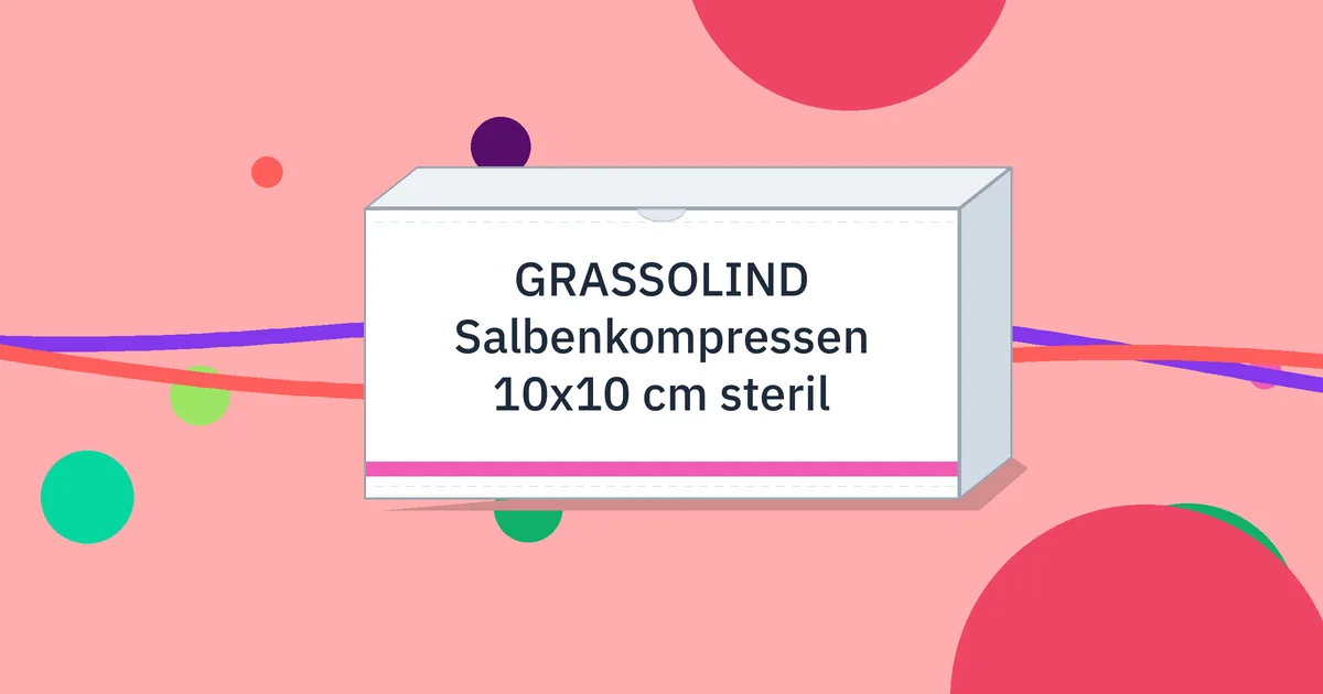Symbolbild: Packung mit der Aufschrift GRASSOLIND Salbenkompressen 10x10 cm steril (PZN 19647477) – Verfügbarkeit und Bezug in Apotheken in Frankfurt am Main
