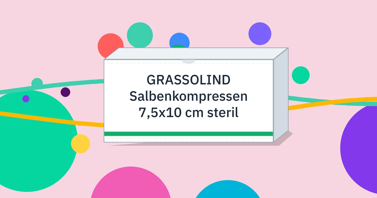 Symbolbild: Packung mit der Aufschrift GRASSOLIND Salbenkompressen 7,5x10 cm steril (PZN 19162780) – Verfügbarkeit und Bezug in Apotheken in Frankfurt am Main