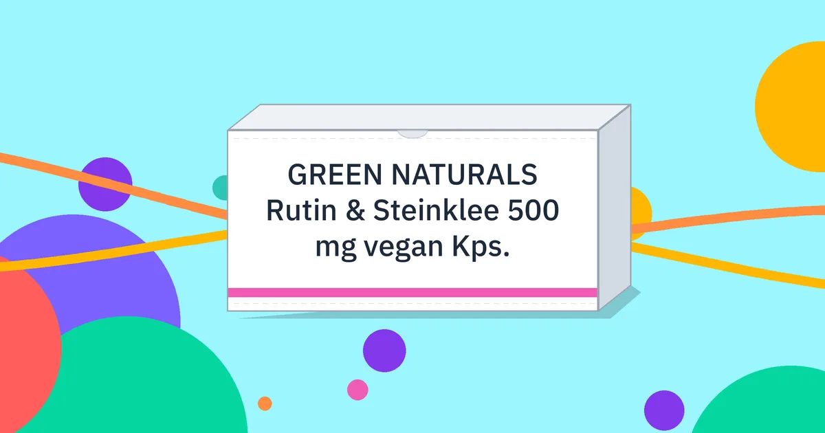 Symbolbild: Packung mit der Aufschrift GREEN NATURALS Rutin & Steinklee 500 mg vegan Kps. (PZN 18133144) – Verfügbarkeit und Bezug in Apotheken in Frankfurt am Main