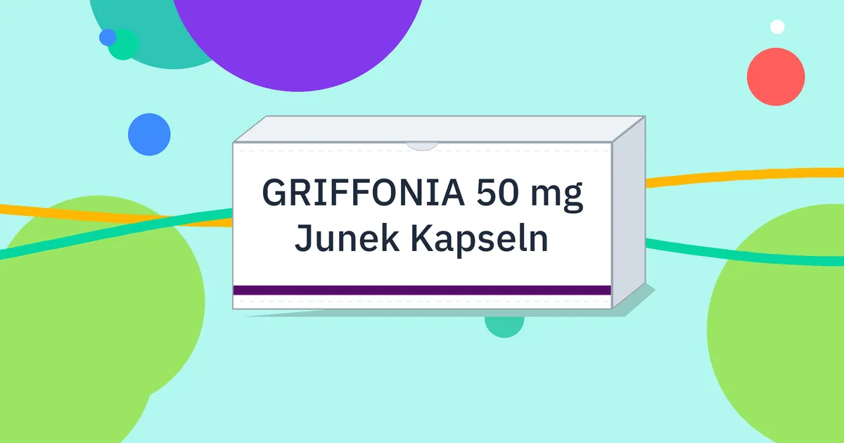 Symbolbild: Packung mit der Aufschrift GRIFFONIA 50 mg Junek Kapseln (PZN 10337396) – Verfügbarkeit und Bezug in Apotheken in Frankfurt am Main