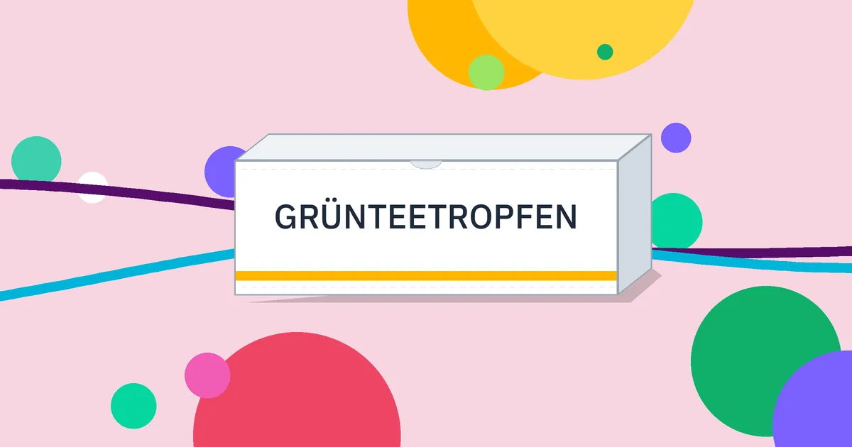 Symbolbild: Packung mit der Aufschrift GRÜNTEETROPFEN (PZN 16129747) – Verfügbarkeit und Bezug in Apotheken in Frankfurt am Main