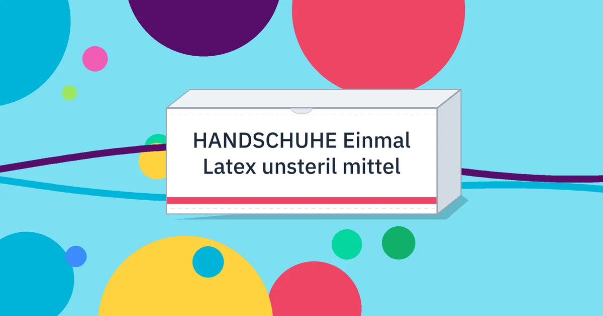 Symbolbild: Packung mit der Aufschrift HANDSCHUHE Einmal Latex unsteril mittel (PZN 03465142) – Verfügbarkeit und Bezug in Apotheken in Frankfurt am Main