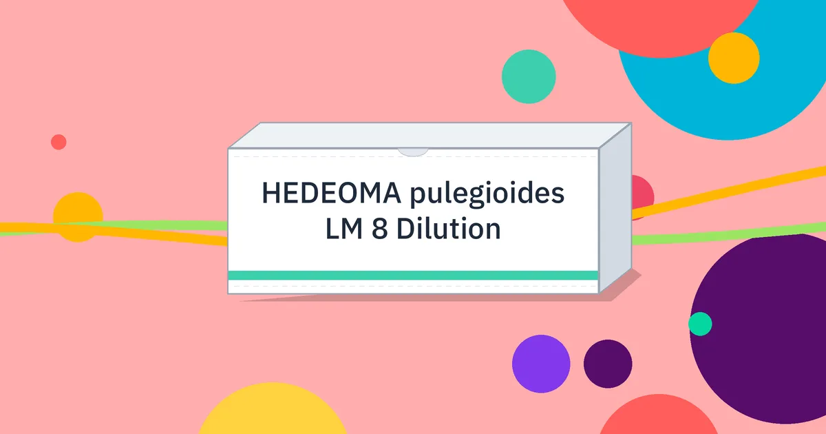Symbolbild: Packung mit der Aufschrift HEDEOMA pulegioides LM 8 Dilution (PZN 13551115) – Verfügbarkeit und Bezug in Apotheken in Frankfurt am Main