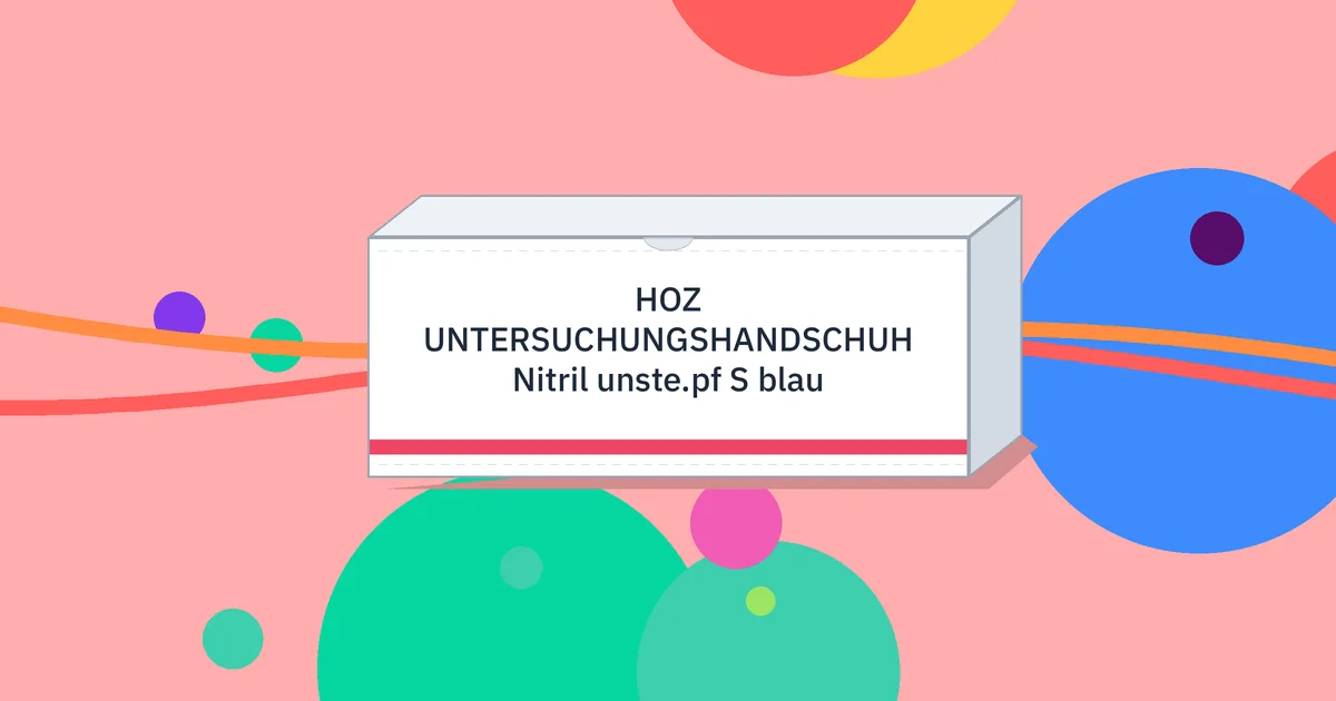 Symbolbild: Packung mit der Aufschrift HOZ UNTERSUCHUNGSHANDSCHUH Nitril unste.pf S blau (PZN 16678276) – Verfügbarkeit und Bezug in Apotheken in Frankfurt am Main