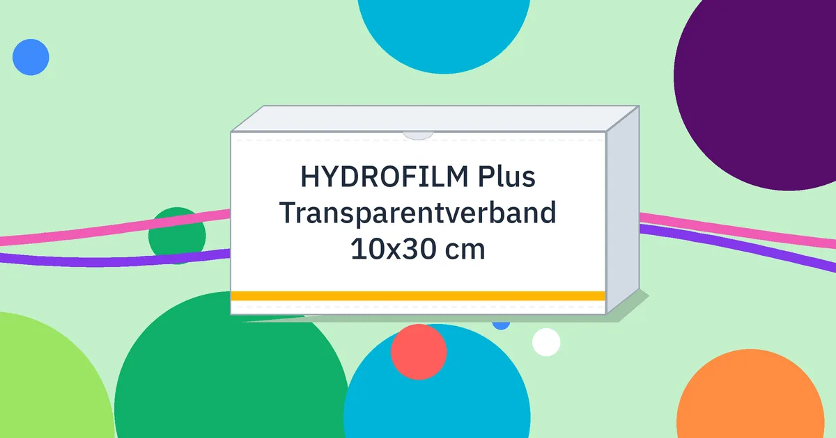 Symbolbild: Packung mit der Aufschrift HYDROFILM Plus Transparentverband 10x30 cm (PZN 12594358) – Verfügbarkeit und Bezug in Apotheken in Frankfurt am Main