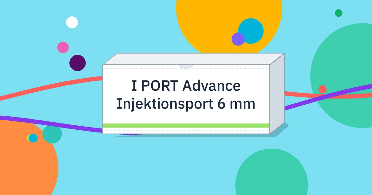 Symbolbild: Packung mit der Aufschrift I PORT Advance Injektionsport 6 mm (PZN 15385460) – Verfügbarkeit und Bezug in Apotheken in Frankfurt am Main