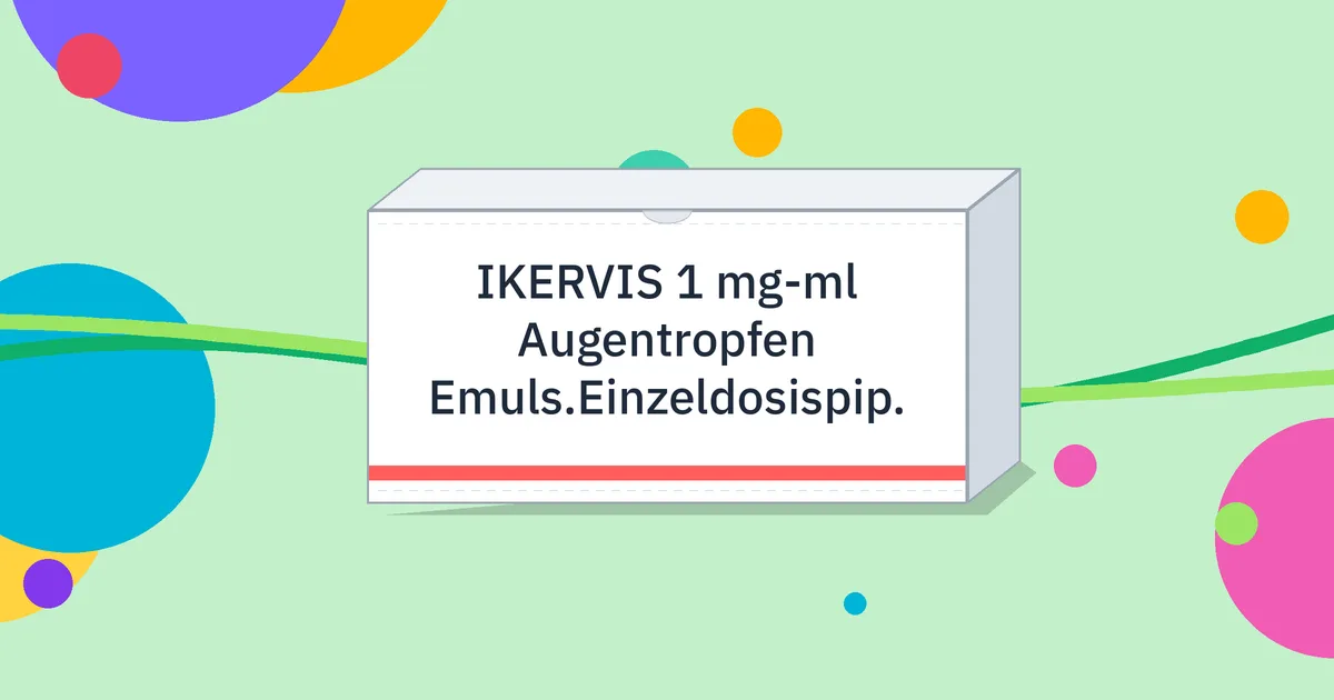 Symbolbild: Packung mit der Aufschrift IKERVIS 1 mg-ml Augentropfen Emuls.Einzeldosispip. (PZN 20368446) – Verfügbarkeit und Bezug in Apotheken in Frankfurt am Main