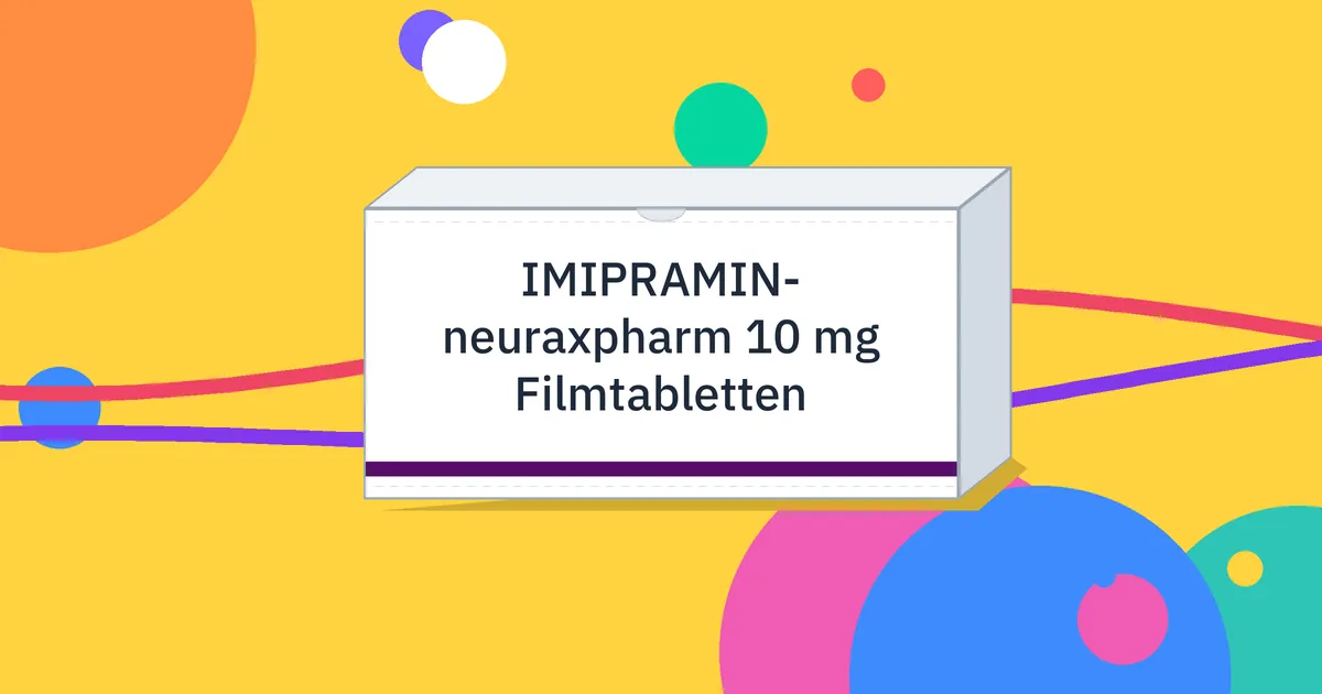 Symbolbild: Packung mit der Aufschrift IMIPRAMIN-neuraxpharm 10 mg Filmtabletten (PZN 00448924) – Verfügbarkeit und Bezug in Apotheken in Frankfurt am Main