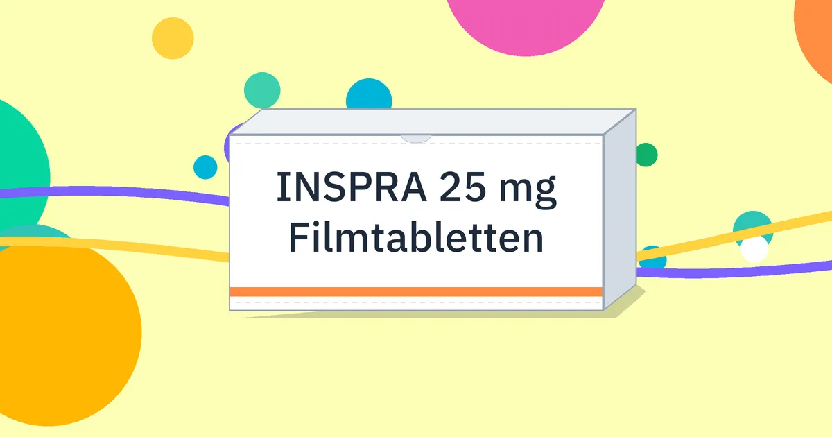 Symbolbild: Packung mit der Aufschrift INSPRA 25 mg Filmtabletten (PZN 17153363) – Verfügbarkeit und Bezug in Apotheken in Frankfurt am Main