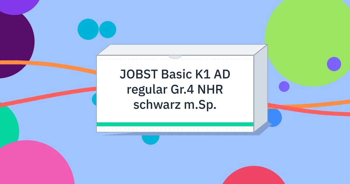 Symbolbild: Packung mit der Aufschrift JOBST Basic K1 AD regular Gr.4 NHR schwarz m.Sp. (PZN 15313443) – Verfügbarkeit und Bezug in Apotheken in Frankfurt am Main