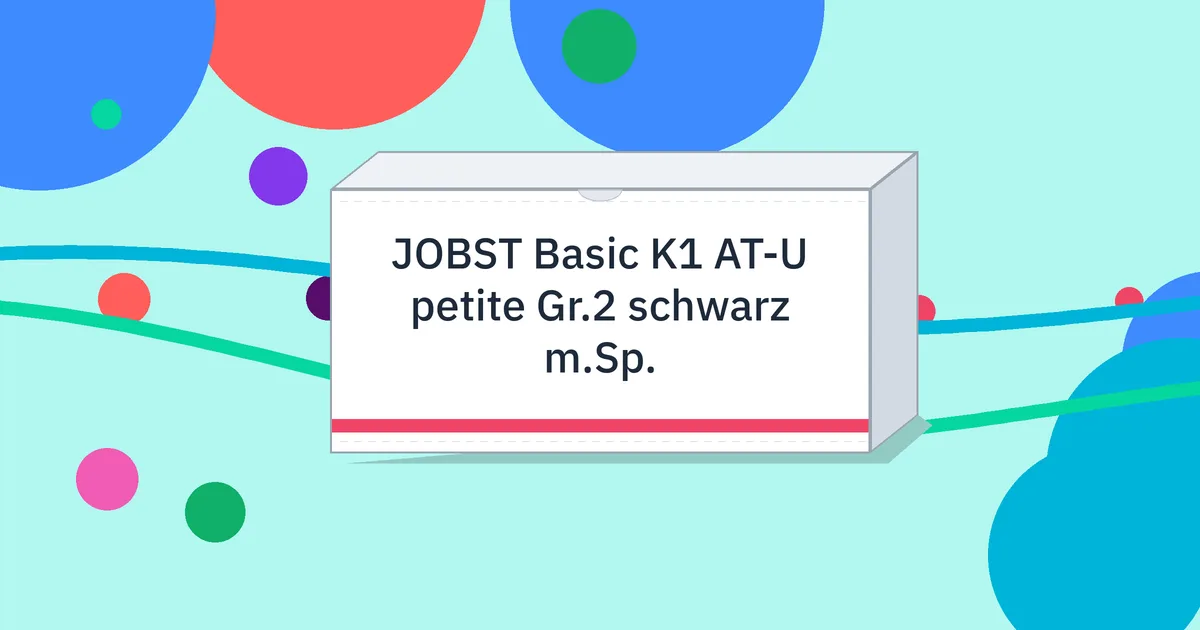 Symbolbild: Packung mit der Aufschrift JOBST Basic K1 AT-U petite Gr.2 schwarz m.Sp. (PZN 15310249) – Verfügbarkeit und Bezug in Apotheken in Frankfurt am Main