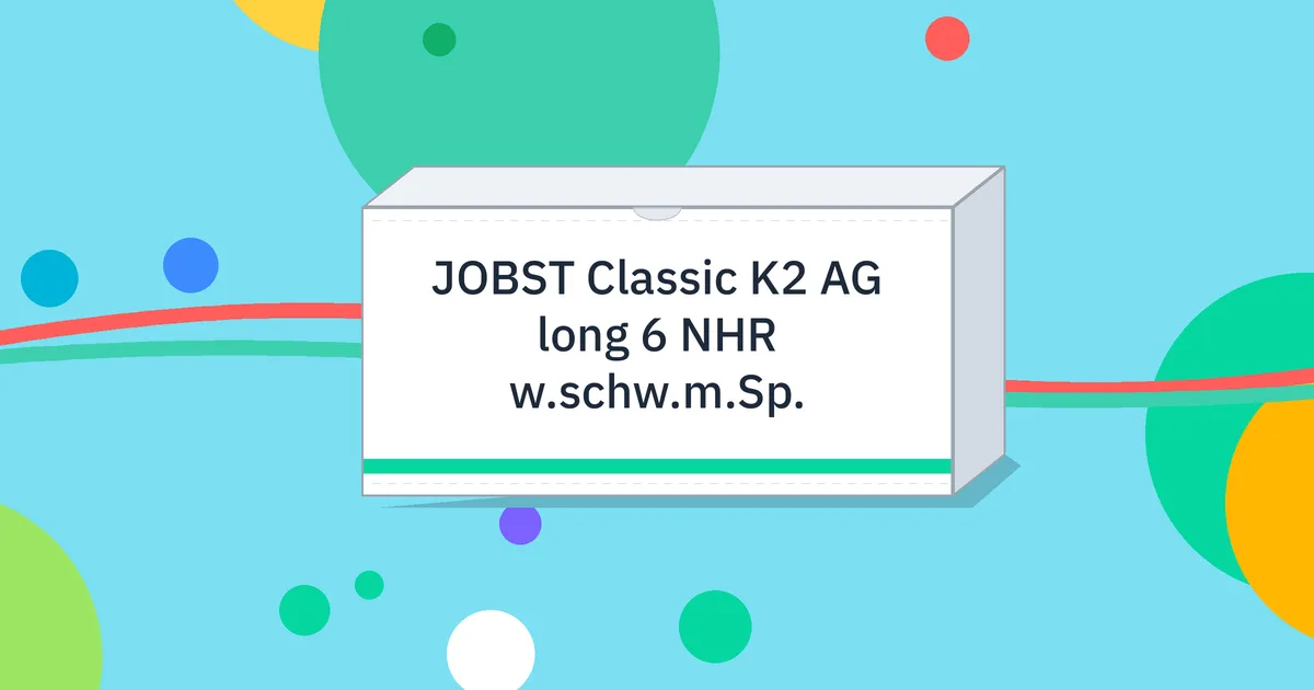 Symbolbild: Packung mit der Aufschrift JOBST Classic K2 AG long 6 NHR w.schw.m.Sp. (PZN 11269998) – Verfügbarkeit und Bezug in Apotheken in Frankfurt am Main