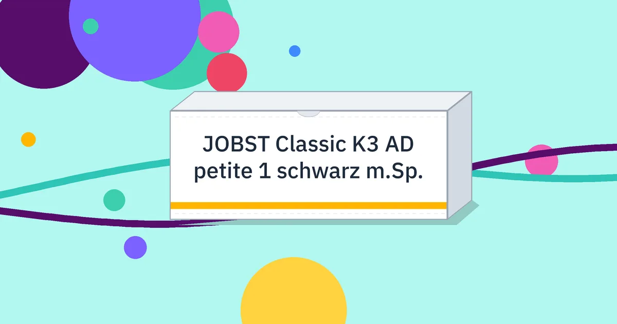Symbolbild: Packung mit der Aufschrift JOBST Classic K3 AD petite 1 schwarz m.Sp. (PZN 13070166) – Verfügbarkeit und Bezug in Apotheken in Frankfurt am Main