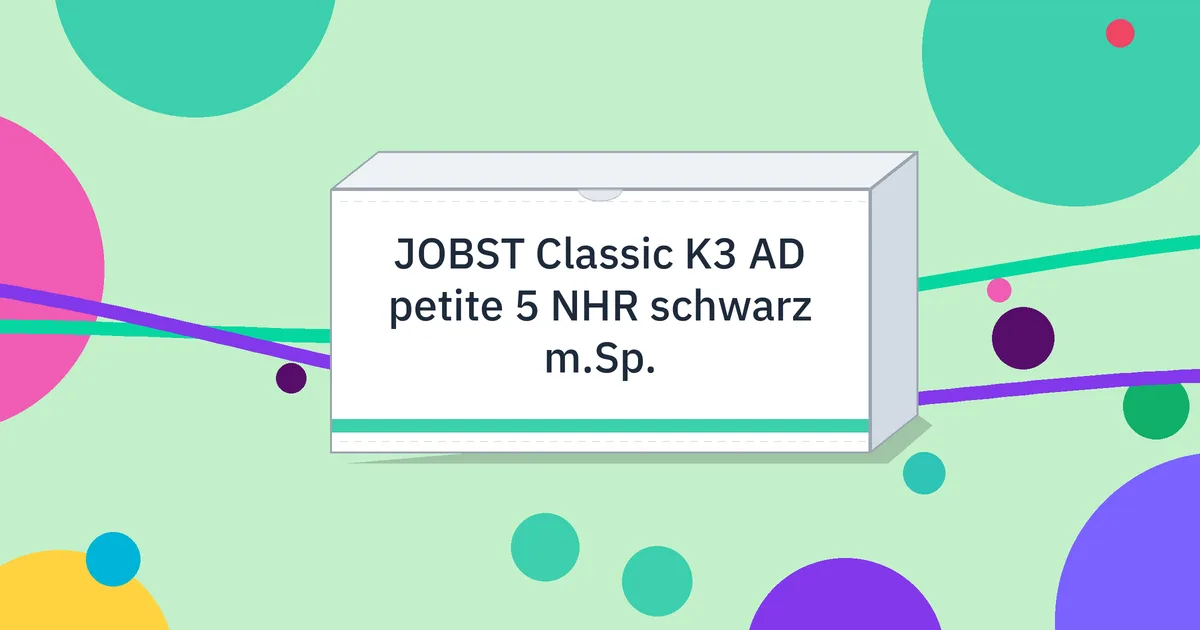 Symbolbild: Packung mit der Aufschrift JOBST Classic K3 AD petite 5 NHR schwarz m.Sp. (PZN 13069967) – Verfügbarkeit und Bezug in Apotheken in Frankfurt am Main