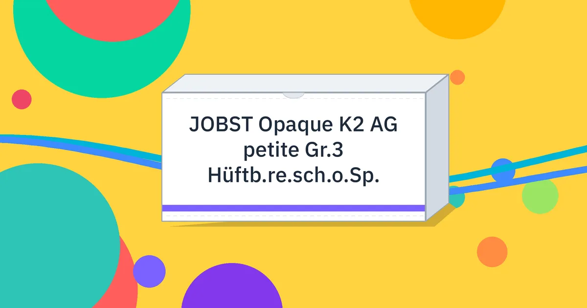 Symbolbild: Packung mit der Aufschrift JOBST Opaque K2 AG petite Gr.3 Hüftb.re.sch.o.Sp. (PZN 13115578) – Verfügbarkeit und Bezug in Apotheken in Frankfurt am Main