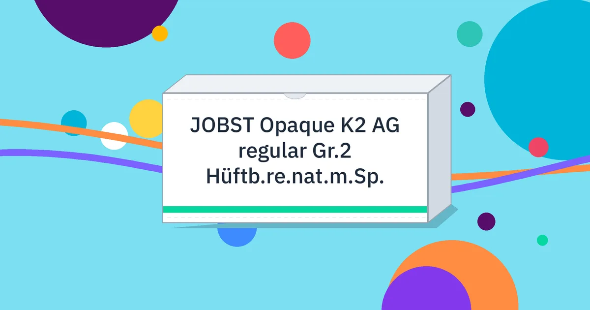 Symbolbild: Packung mit der Aufschrift JOBST Opaque K2 AG regular Gr.2 Hüftb.re.nat.m.Sp. (PZN 13117293) – Verfügbarkeit und Bezug in Apotheken in Frankfurt am Main