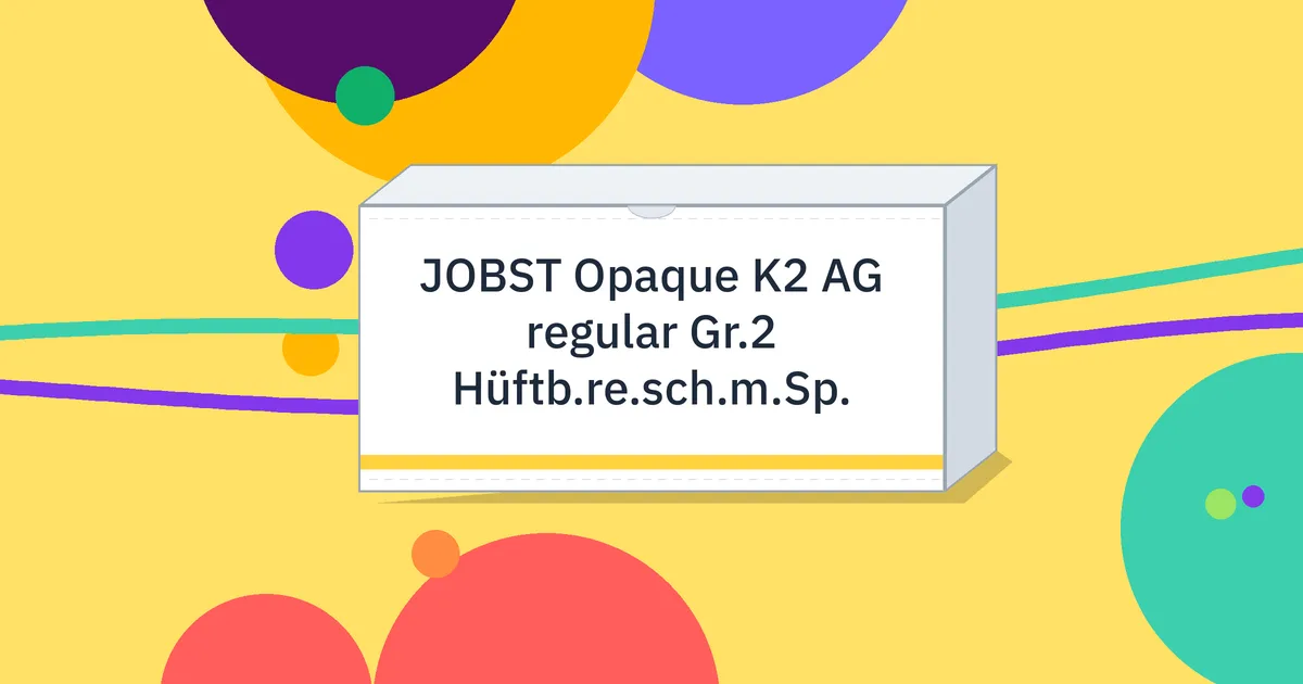 Symbolbild: Packung mit der Aufschrift JOBST Opaque K2 AG regular Gr.2 Hüftb.re.sch.m.Sp. (PZN 13117353) – Verfügbarkeit und Bezug in Apotheken in Frankfurt am Main