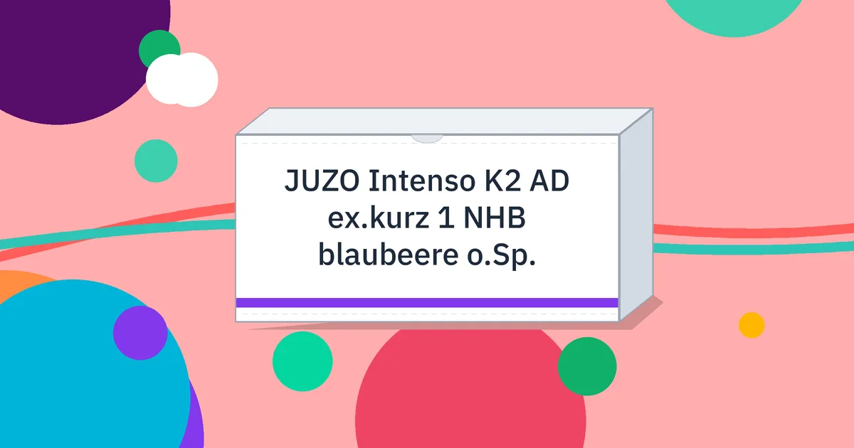 Symbolbild: Packung mit der Aufschrift JUZO Intenso K2 AD ex.kurz 1 NHB blaubeere o.Sp. (PZN 18622162) – Verfügbarkeit und Bezug in Apotheken in Frankfurt am Main